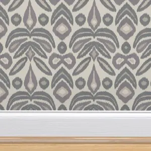 Spoonflower Neutral Bloom Ikat 100% Natural Sisal Grasscloth Wallcovering - Gray,beige,grey