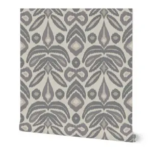 Spoonflower Neutral Bloom Ikat 100% Natural Sisal Grasscloth Wallcovering - Gray,beige,grey