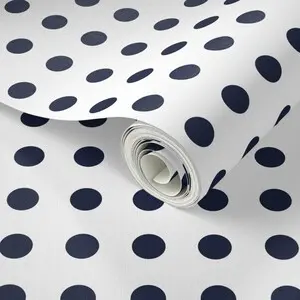 Spoonflower White Circles Dots Navy Polka Nautical And Custom Removable Wallpaper - Blue,gray