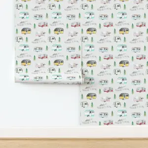 Spoonflower Retro Camping Camper Adventure Traditional Wallpaper