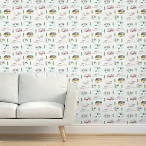 Spoonflower Retro Camping Camper Adventure Traditional Wallpaper