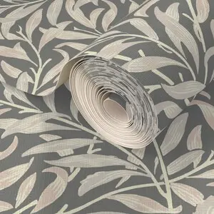 Spoonflower Willow Bough In Sand And Slate 100% Natural Sisal Grasscloth Wallcovering - Gray,grey