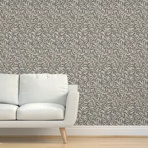 Spoonflower Willow Bough In Sand And Slate 100% Natural Sisal Grasscloth Wallcovering - Gray,grey