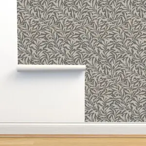 Spoonflower Willow Bough In Sand And Slate 100% Natural Sisal Grasscloth Wallcovering - Gray,grey