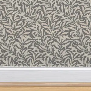 Spoonflower Willow Bough In Sand And Slate 100% Natural Sisal Grasscloth Wallcovering - Gray,grey