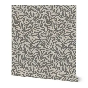 Spoonflower Willow Bough In Sand And Slate 100% Natural Sisal Grasscloth Wallcovering - Gray,grey
