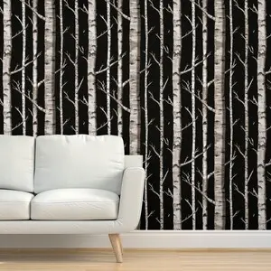 Spoonflower Birch Grove Forest Woods Birches Trees Traditional Wallpaper
