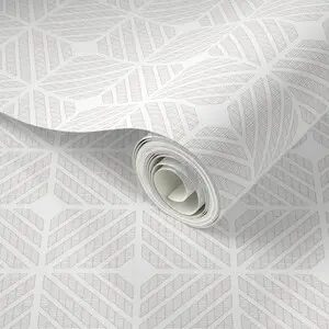 Spoonflower White Grey Geometric Diamond Light Grid Traditional Wallpaper