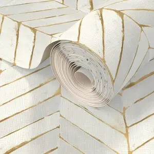 Spoonflower Chevron Painted White Gold Stripe Herringbone Mod Custom Removable Wallpaper - White,gold,brown