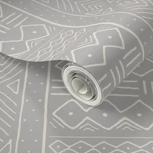Spoonflower Mudcloth Bone Africa Inspired Boho Home Traditional Wallpaper - Gray