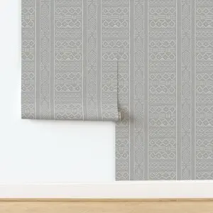 Spoonflower Mudcloth Bone Africa Inspired Boho Home Traditional Wallpaper - Gray