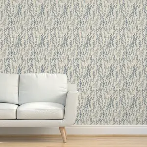 Spoonflower Willow~blue&white~medium 100% Natural Sisal Grasscloth Wallcovering