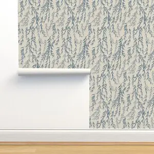 Spoonflower Willow~blue&white~medium 100% Natural Sisal Grasscloth Wallcovering