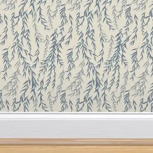 Spoonflower Willow~blue&white~medium 100% Natural Sisal Grasscloth Wallcovering