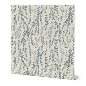 Spoonflower Willow~blue&white~medium 100% Natural Sisal Grasscloth Wallcovering