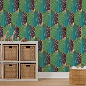 Spoonflower Vintage Geometric Abstract Jewel Geometry Pattern Custom Pre-pasted Wallpaper