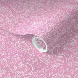 Spoonflower Paisley White Traditional Wallpaper - White,pink