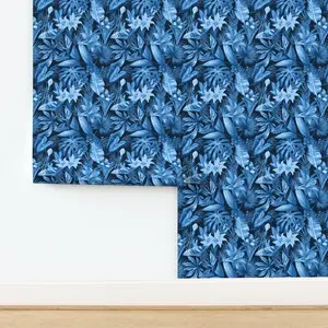 Spoonflower Bright Flowers Forest Fantasy Tropical Custom Pre-pasted Wallpaper