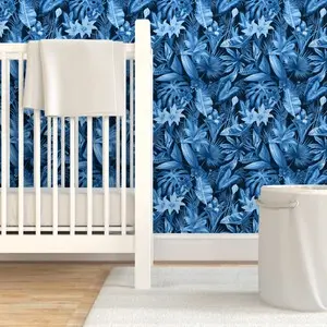 Spoonflower Bright Flowers Forest Fantasy Tropical Custom Pre-pasted Wallpaper