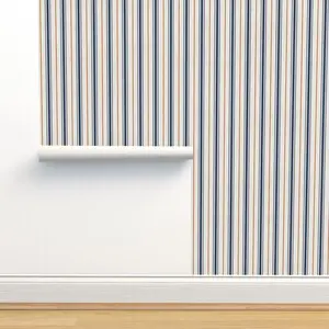 Spoonflower Navy Orange Stripe 100% Natural Sisal Grasscloth Wallcovering