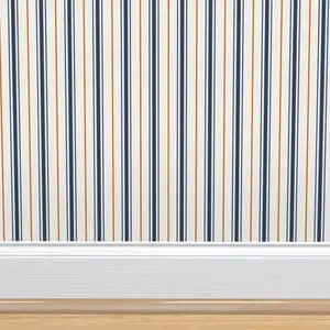 Spoonflower Navy Orange Stripe 100% Natural Sisal Grasscloth Wallcovering