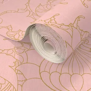 Spoonflower William Morris Floral Art Nouveau Victorian 100% Natural Sisal Grasscloth Wallcovering - Pink