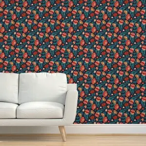 Spoonflower Non Directional Protea Chintz Medium Scale 100% Natural Sisal Grasscloth Wallcovering