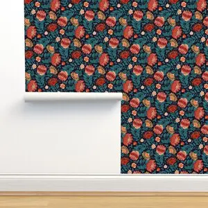 Spoonflower Non Directional Protea Chintz Medium Scale 100% Natural Sisal Grasscloth Wallcovering