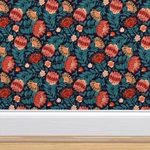 Spoonflower Non Directional Protea Chintz Medium Scale 100% Natural Sisal Grasscloth Wallcovering