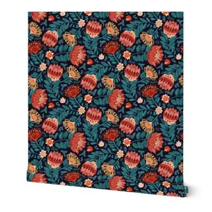 Spoonflower Non Directional Protea Chintz Medium Scale 100% Natural Sisal Grasscloth Wallcovering
