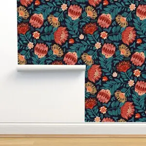 Spoonflower Non Directional Protea Chintz Large Scale 100% Natural Sisal Grasscloth Wallcovering