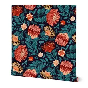 Spoonflower Non Directional Protea Chintz Large Scale 100% Natural Sisal Grasscloth Wallcovering