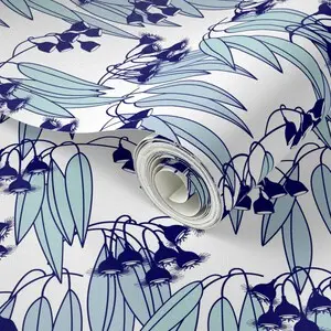 Spoonflower Gumnuts Australian Botanical Traditional Wallpaper - Blue
