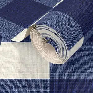 Spoonflower New Gingham Royal 100% Natural Sisal Grasscloth Wallcovering - Blue
