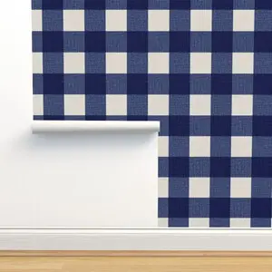 Spoonflower New Gingham Royal 100% Natural Sisal Grasscloth Wallcovering