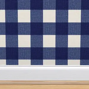 Spoonflower New Gingham Royal 100% Natural Sisal Grasscloth Wallcovering