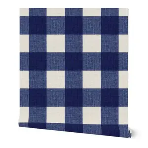 Spoonflower New Gingham Royal 100% Natural Sisal Grasscloth Wallcovering
