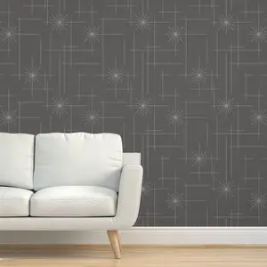 Spoonflower Orbs Starburst Dark Light Grays 100% Natural Sisal Grasscloth Wallcovering