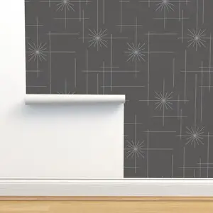 Spoonflower Orbs Starburst Dark Light Grays 100% Natural Sisal Grasscloth Wallcovering