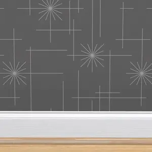 Spoonflower Orbs Starburst Dark Light Grays 100% Natural Sisal Grasscloth Wallcovering