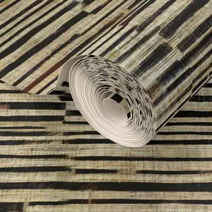Spoonflower Zebra Tribal Stripe Stagger Bw 100% Natural Sisal Grasscloth Wallcovering