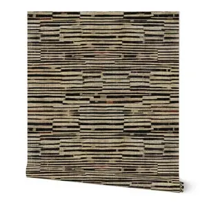 Spoonflower Zebra Tribal Stripe Stagger Bw 100% Natural Sisal Grasscloth Wallcovering