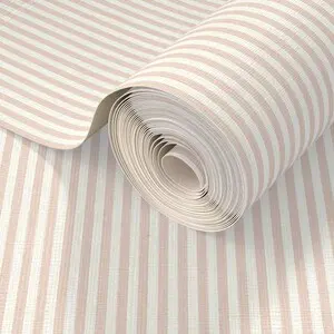 Spoonflower Candy Stripes Pale On White 100% Natural Sisal Grasscloth Wallcovering - Pink