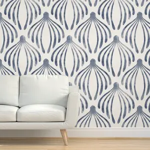 Spoonflower Octopus Damask Navy 100% Natural Sisal Grasscloth Wallcovering