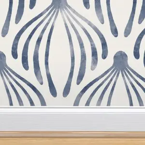 Spoonflower Octopus Damask Navy 100% Natural Sisal Grasscloth Wallcovering