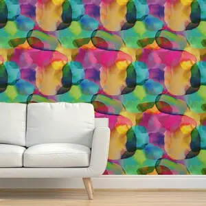 Spoonflower Abstract Watercolor Paint Colourful Bright Custom Removable Wallpaper