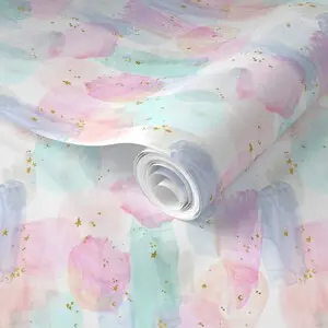 Spoonflower Stars Watercolor Abstract Small Baby Gold Custom Removable Wallpaper - Rainbow