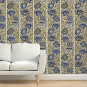 Spoonflower Zinnia Tile In 100% Natural Sisal Grasscloth Wallcovering