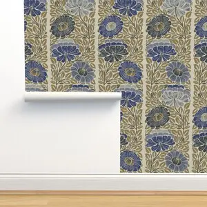 Spoonflower Zinnia Tile In 100% Natural Sisal Grasscloth Wallcovering
