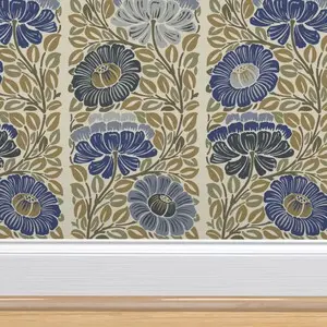 Spoonflower Zinnia Tile In 100% Natural Sisal Grasscloth Wallcovering